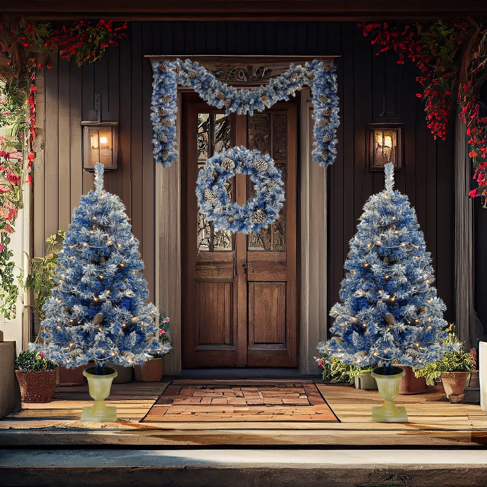 Enyopro Artificial Christmas Tree & Decoration Set, 4-Piece Pre-Lit Xm ...